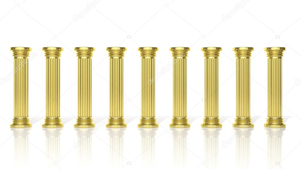 Ancient gold pillars in a row isolated on white — Stock Photo ...