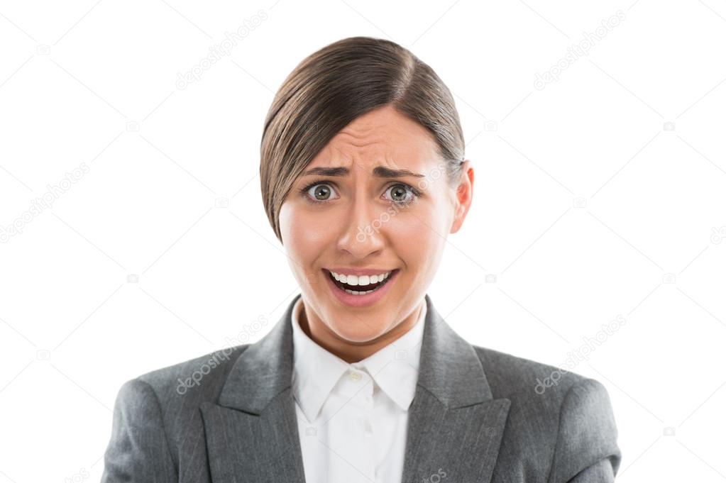 Portrait of shocked and confused business woman — Stock Photo © HASLOO ...