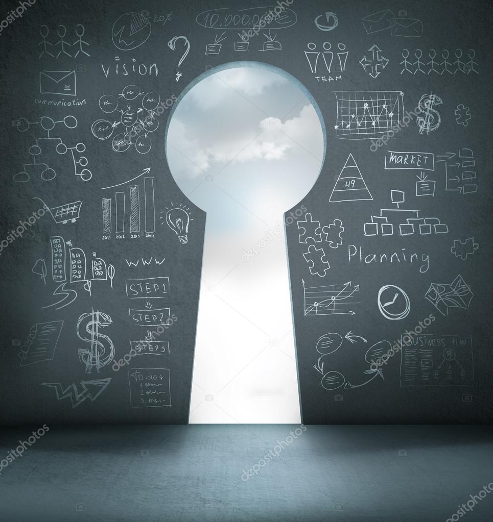 Keyhole in wall with drawing business concept — Stock Photo © HASLOO ...