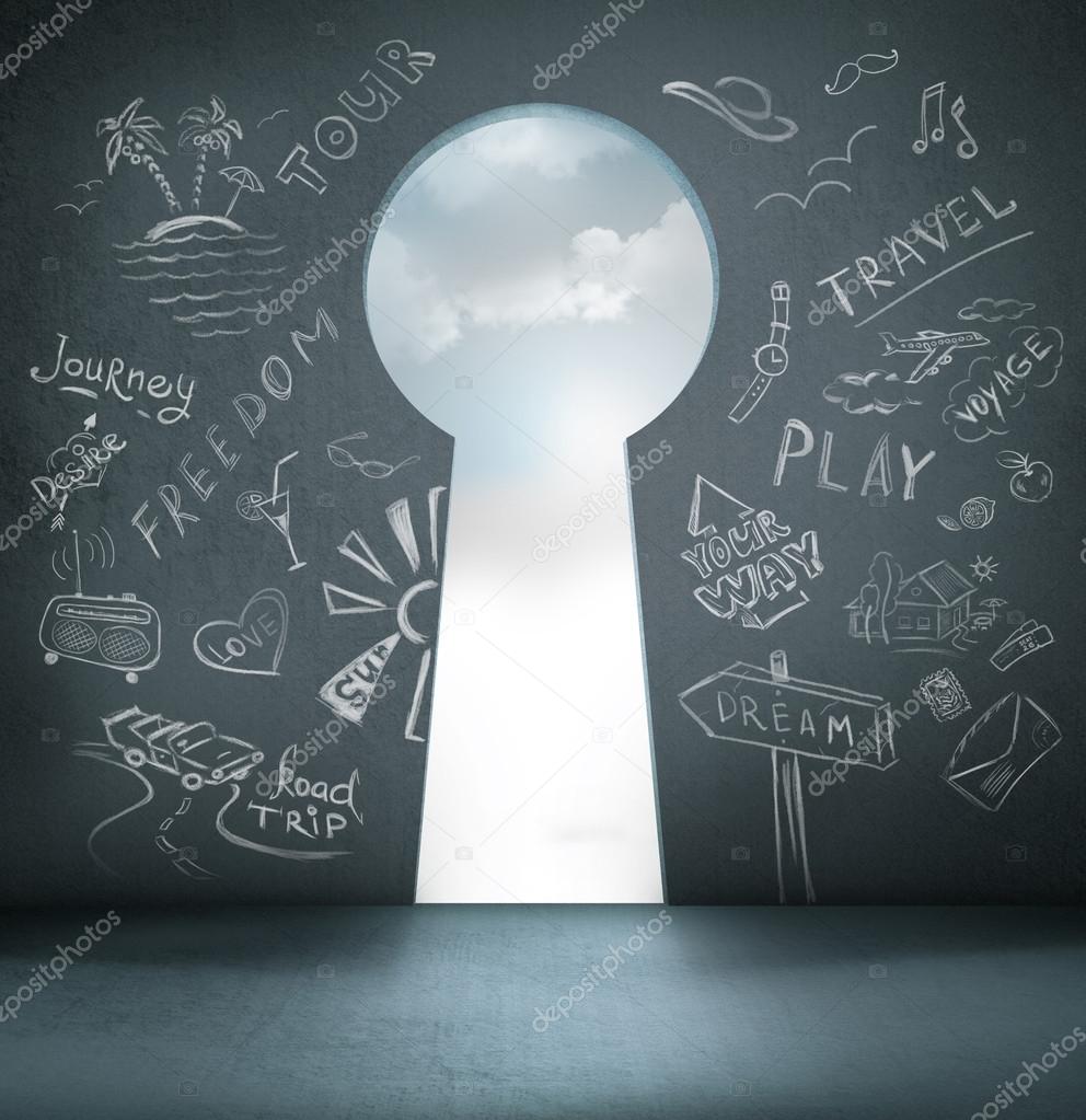 Keyhole in wall with drawing dreams concept — Stock Photo © HASLOO ...