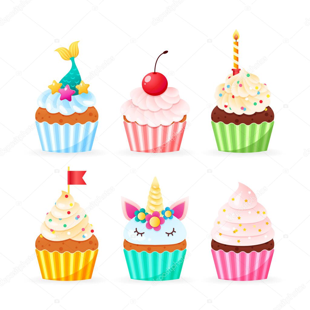 Conjunto Iconos Cupcake Dibujos Animados Ilustración Cupcakes ...