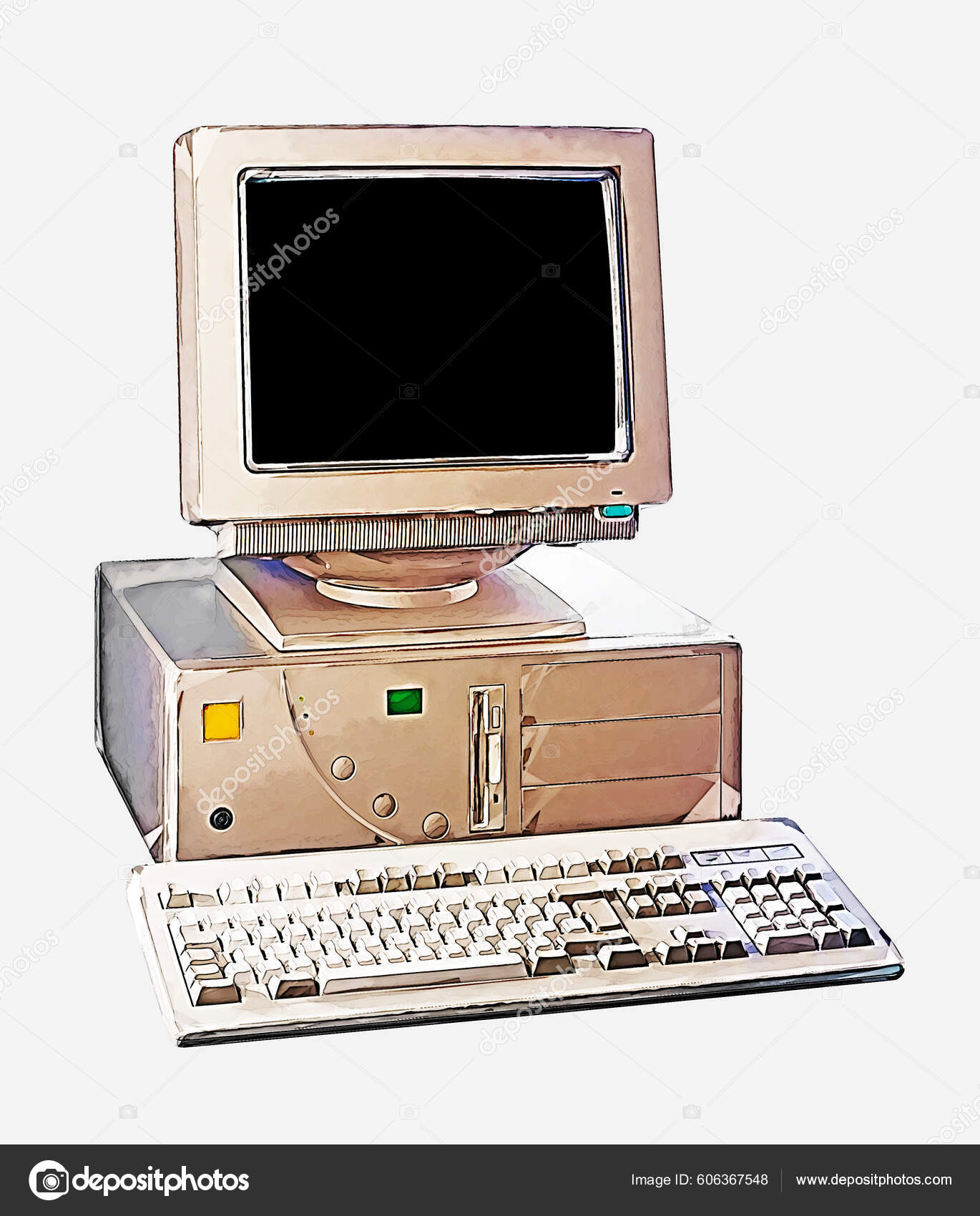 Illustration Watercolor Nineties Obsolete Tower Computer — Stock Photo ...