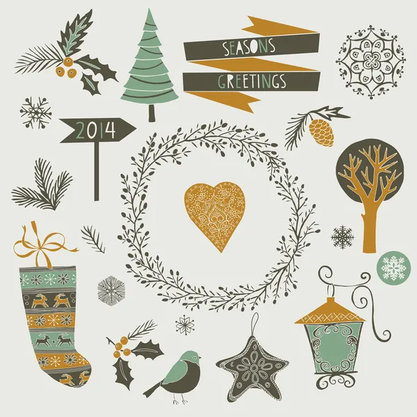 Set Winter Christmas Icons Elements Illustrations — Stock Vector ...