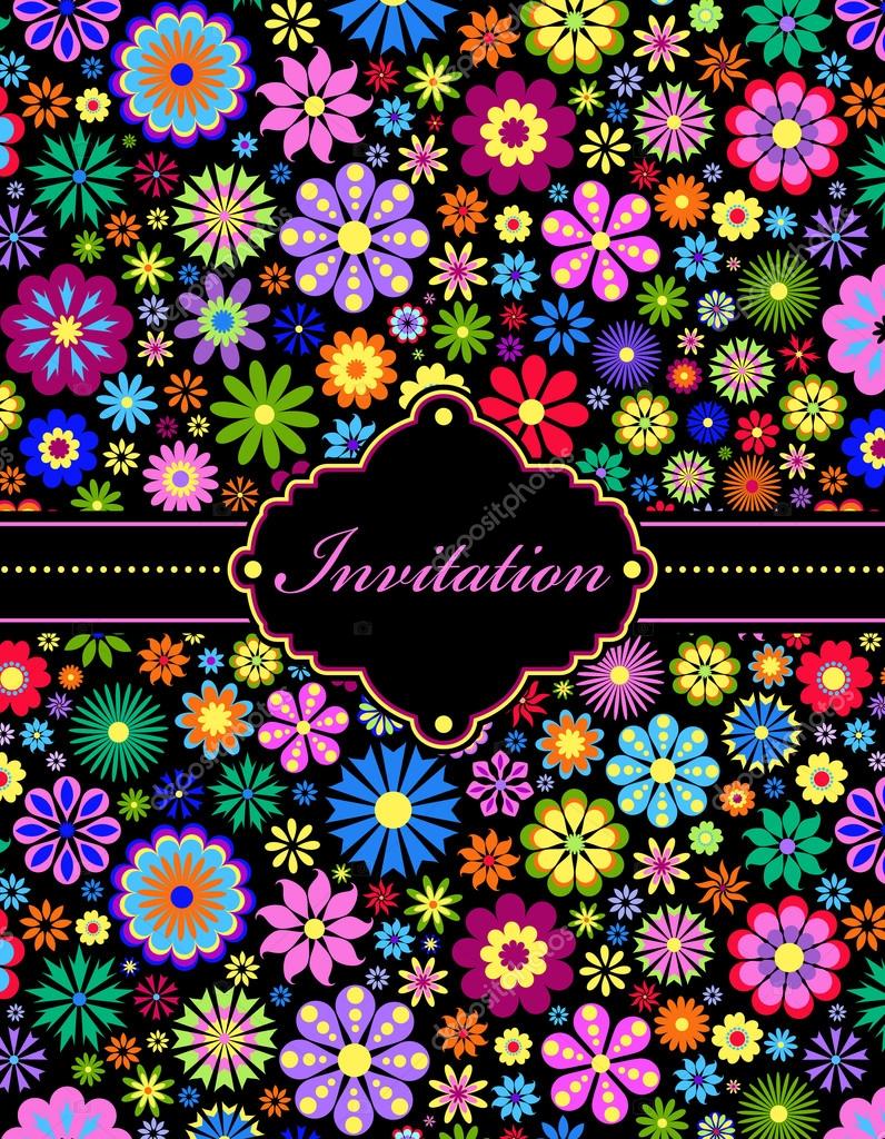 Colorful floral invitation card Stock Vector by ©kiyanochka 17175427