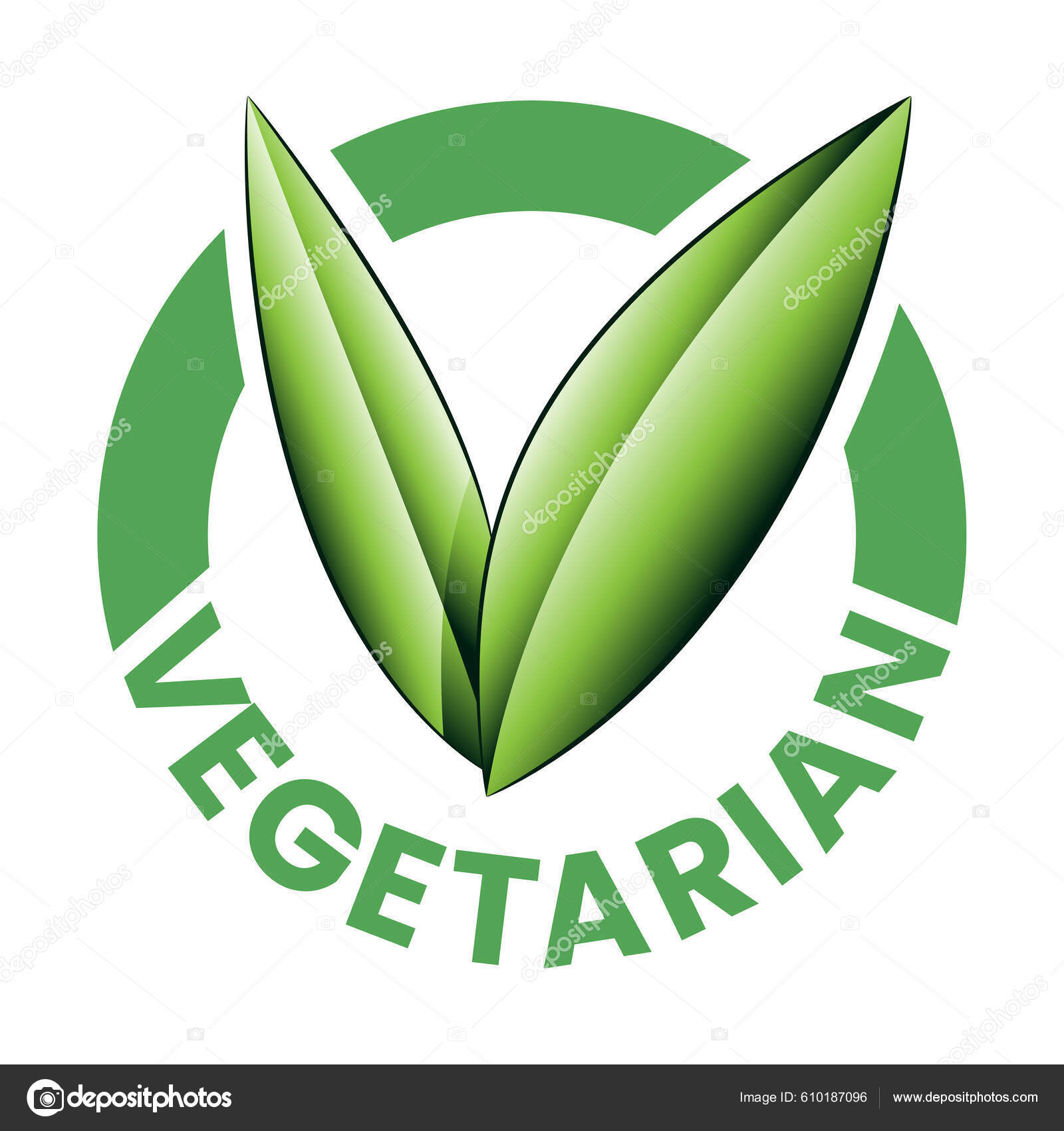 Vegetarian Icon Shaded Green Leaves Isolated White Background Stock ...