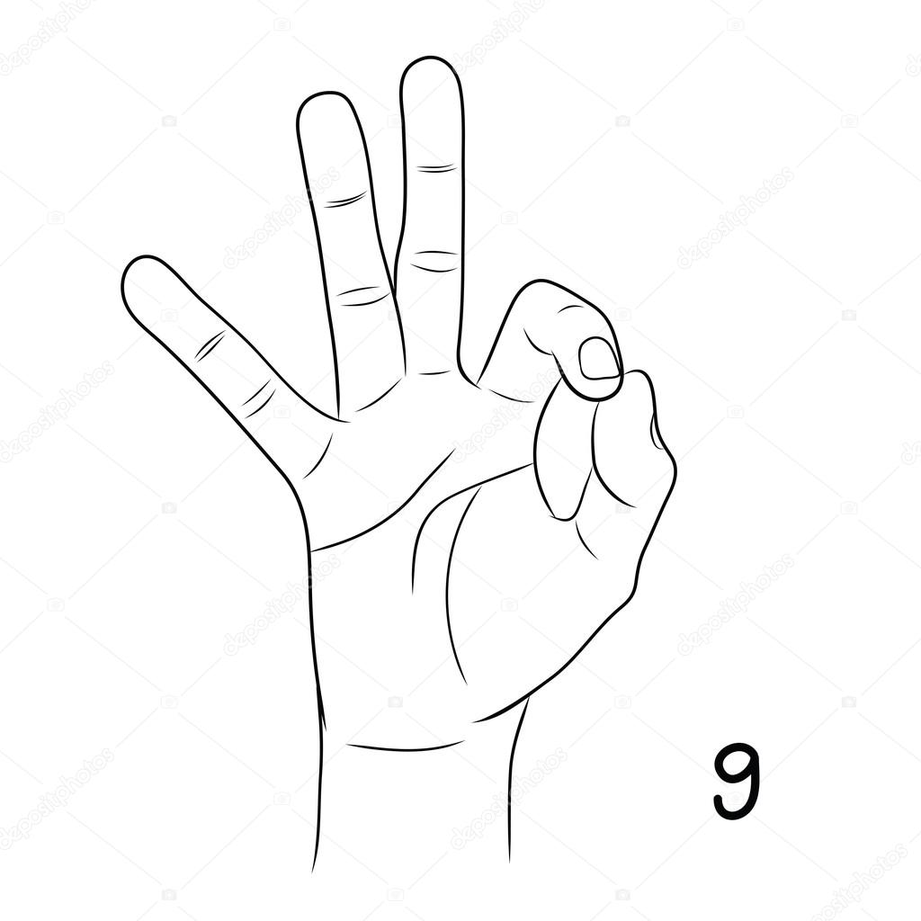 Lenguaje de señas, número 9 — Archivo Imágenes Vectoriales ...