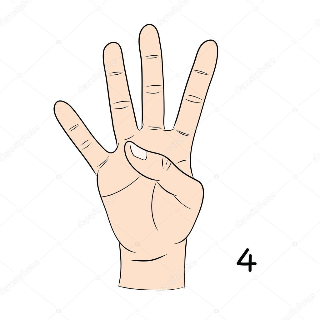 Lenguaje de señas, número 4 — Vector de stock © taesmileland #48673781