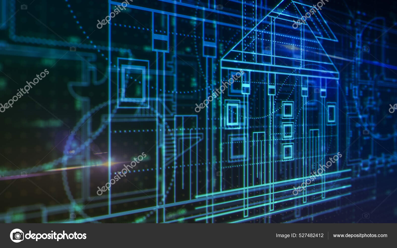 Cad Software Concept House Blueprint Futuristic Interface Render ...