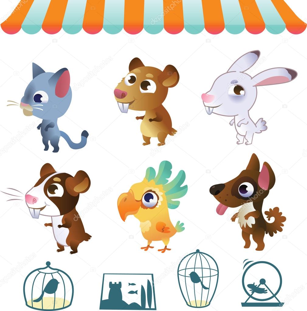 Set of cartoon pets — Stock Vector © caramelina #13127299