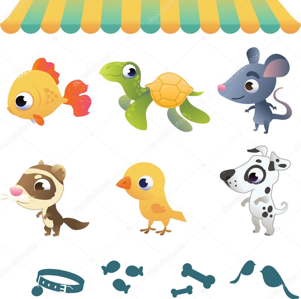 Set of cartoon pets — Stock Vector © caramelina #13127334
