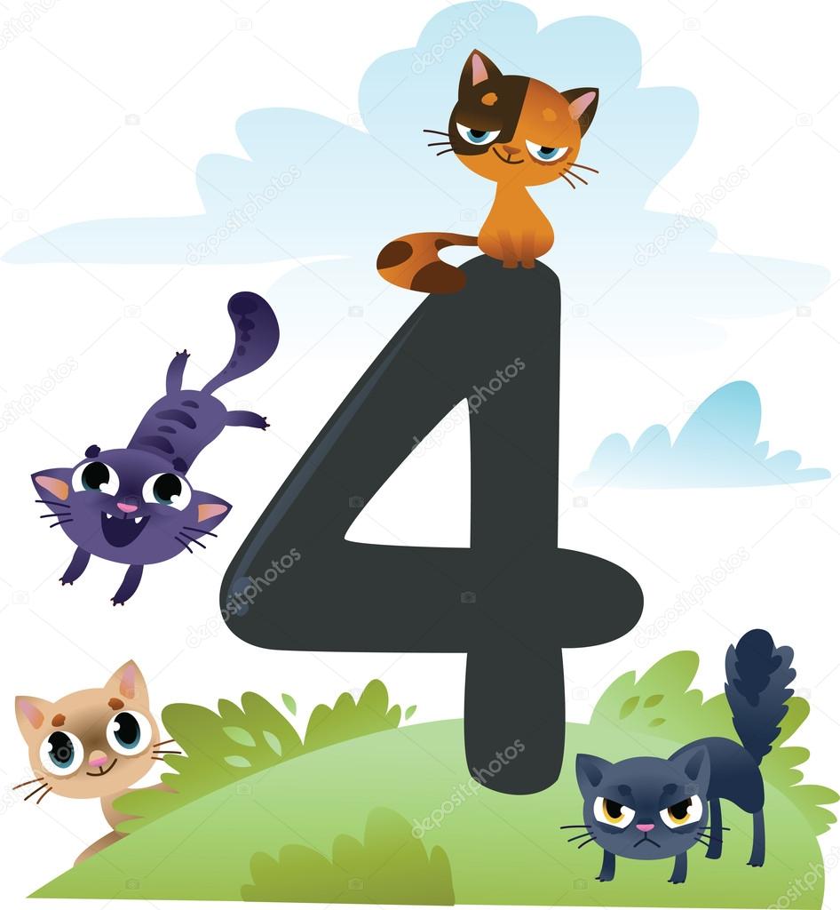 Collection number for kids: farm animals - number 4, cats — Stock ...