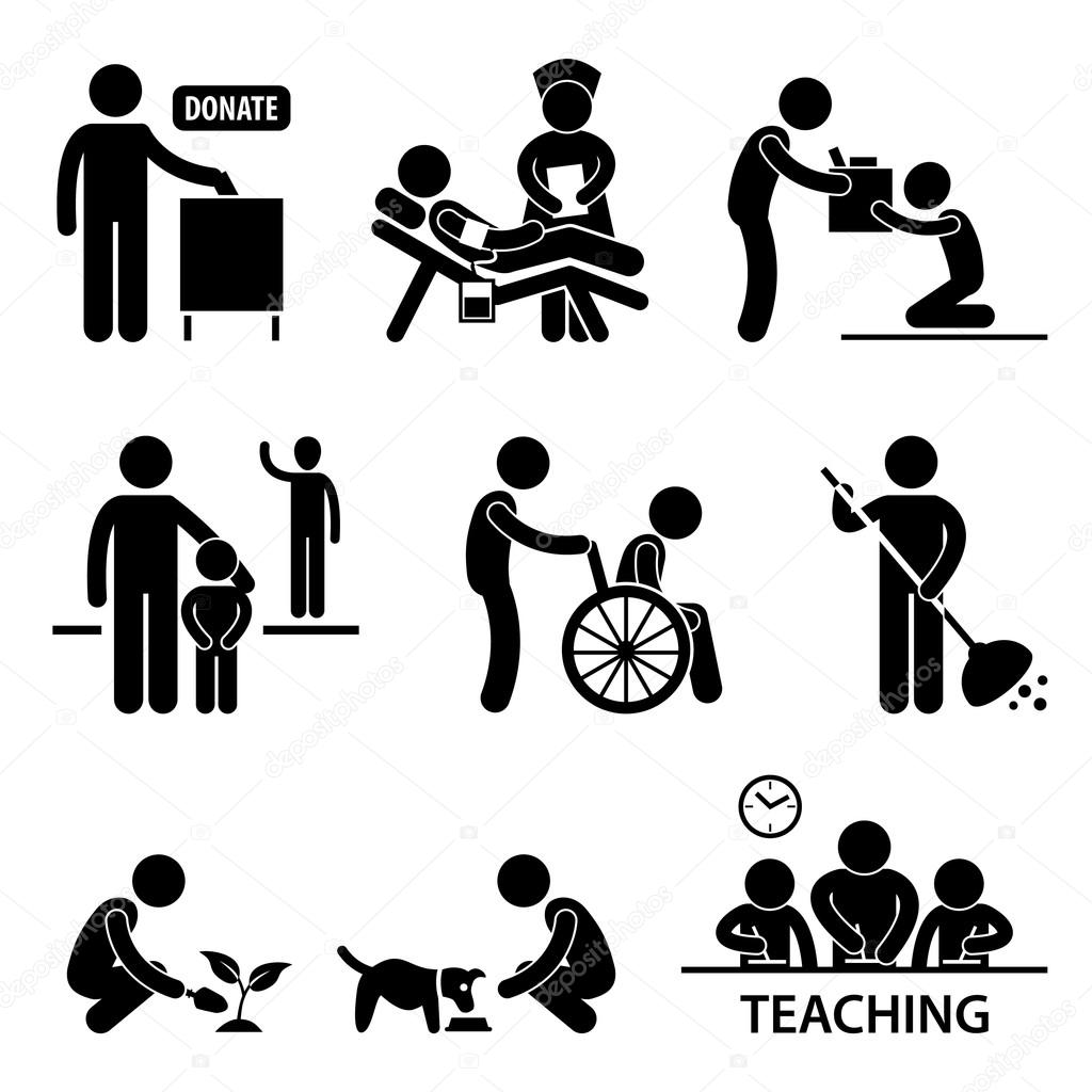 Charity Donation Volunteer Helping Stick Figure Pictogram Icon Stock ...
