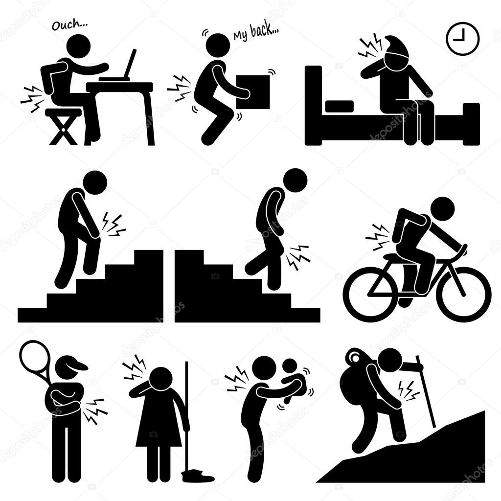Pain in Human Body Parts on Various Poses and Positions Stick Figure ...