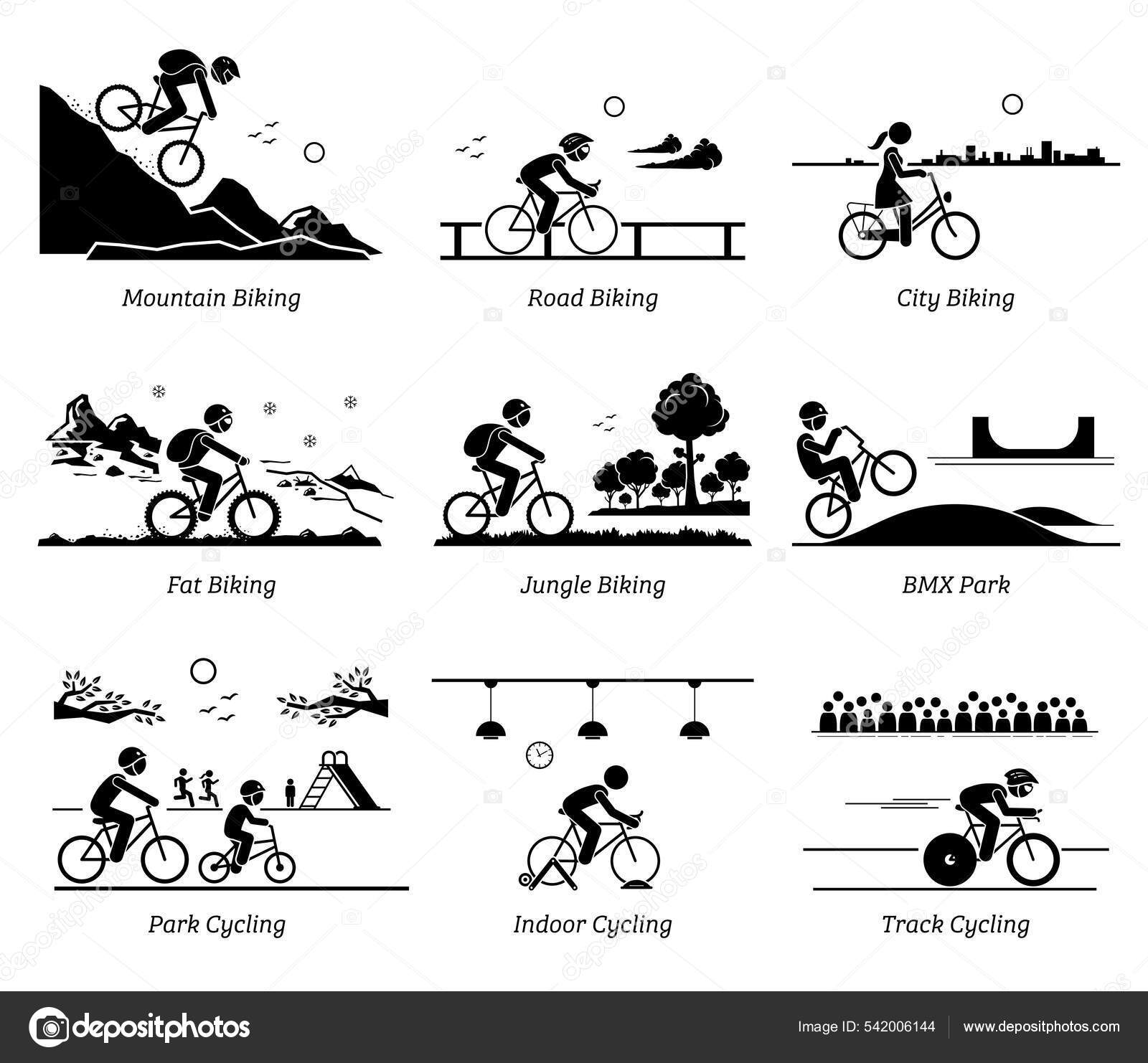 Cyclist Cycling Riding Bicycle Different Places Pictograms Depict ...