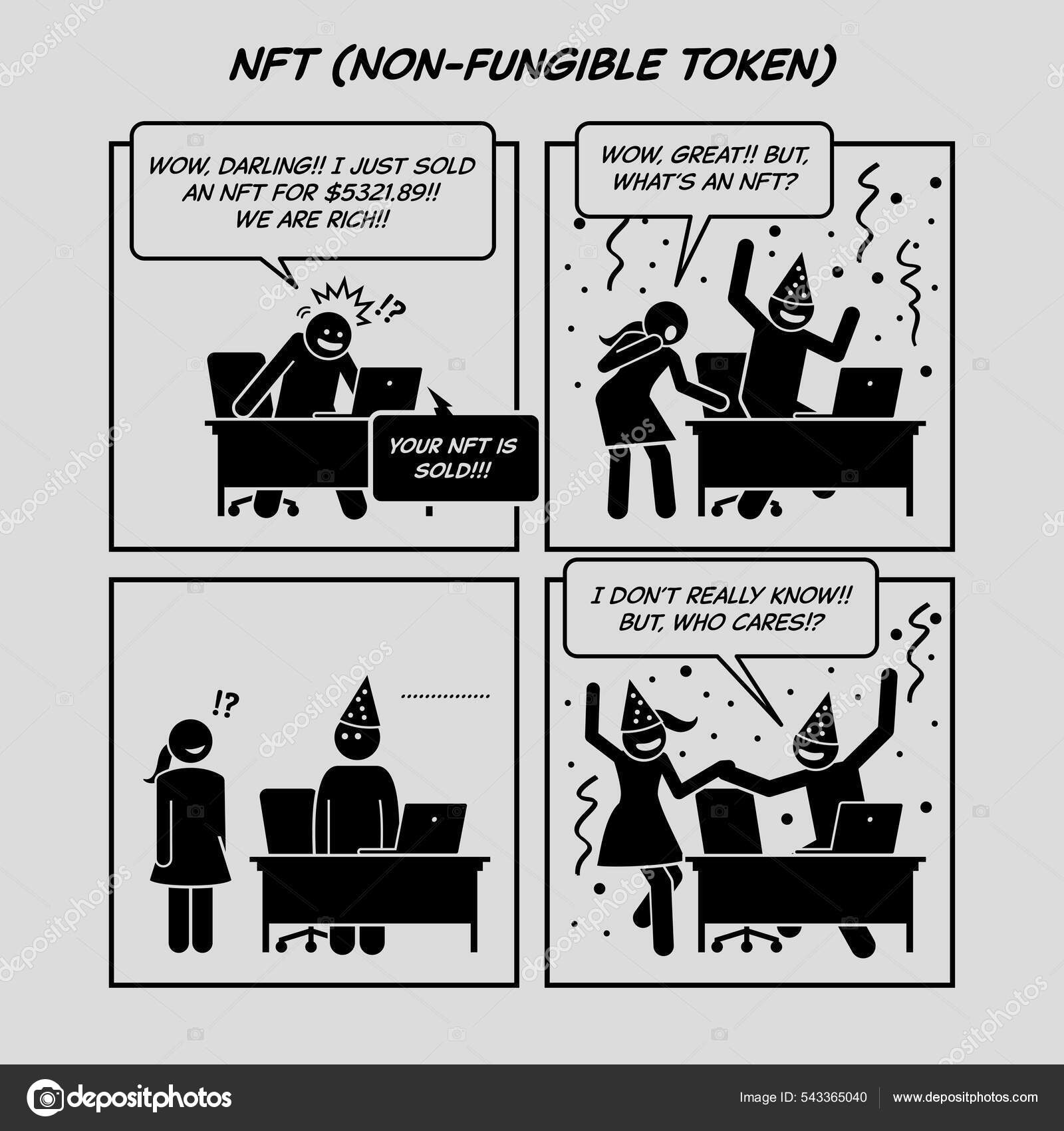 Funny Comic Strip Nft Non Fungible Token Man Successfully Selling Stock ...
