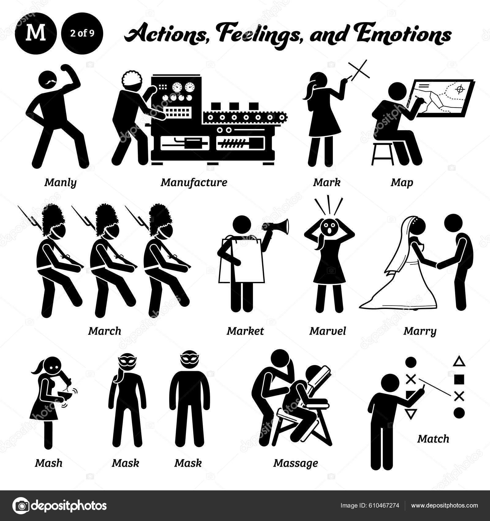 Stick Figure Human People Man Action Feelings Emotions Icons Alphabet ...