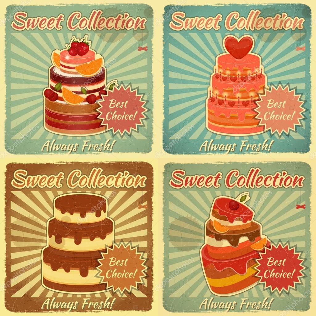 Set of Retro Cards with Cake Stock Vector Image by ©elfivetrov #16866843