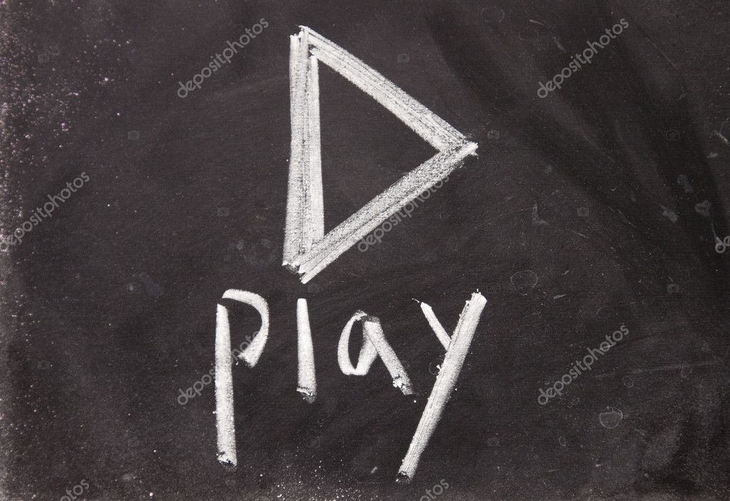 Play sign drawn with chalk on blackboard — Stock Photo © flytosky11 ...