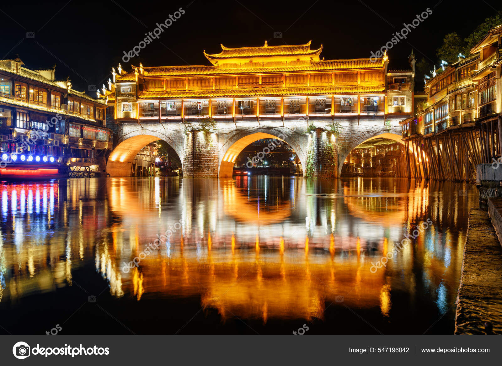 Colorful Night View Hong Bridge Rainbow Bridge Tuojiang River Tuo ...