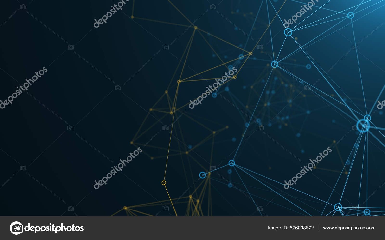 Digital Abstract Network Blue Yellow Lines Connected Dots — Stock Photo ...