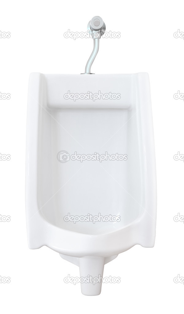Front of urinal with flush valve on white background. Stock Photo by ...