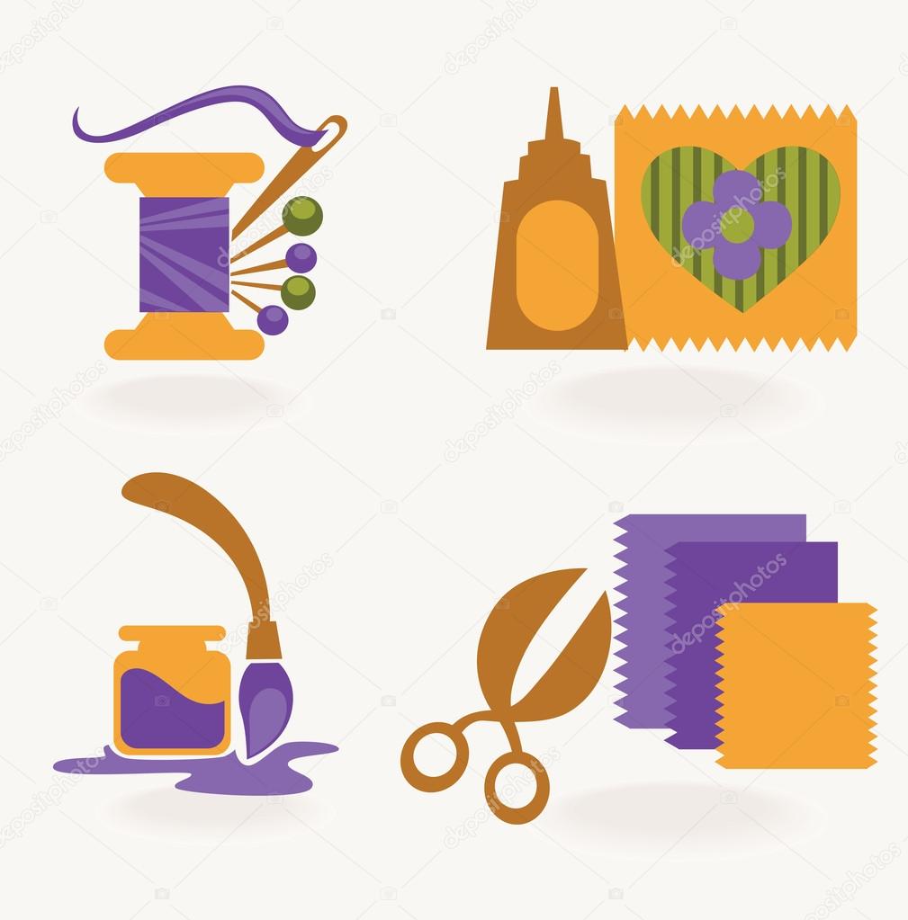 Hand made and craft, vector collection of symbols and icons Stock ...