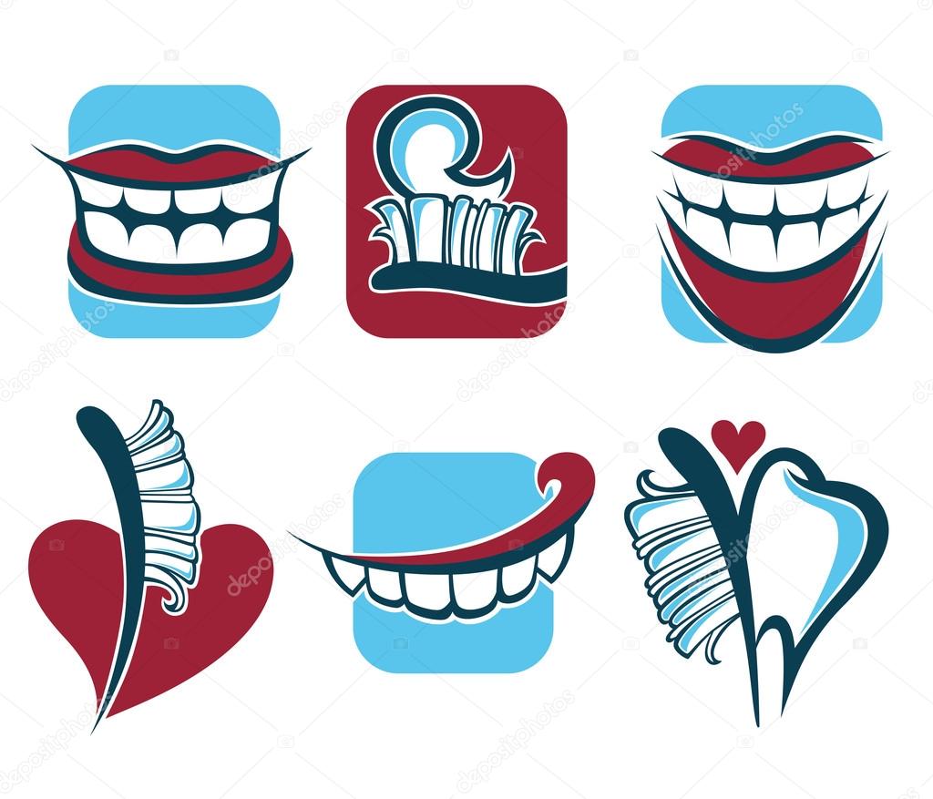 Health smile, vector collection of clean and healthy teeth — Stock ...