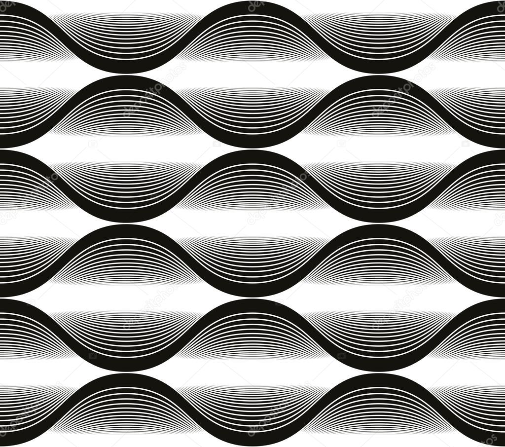 Wave lines seamless pattern, abstract geometric black and white Stock ...