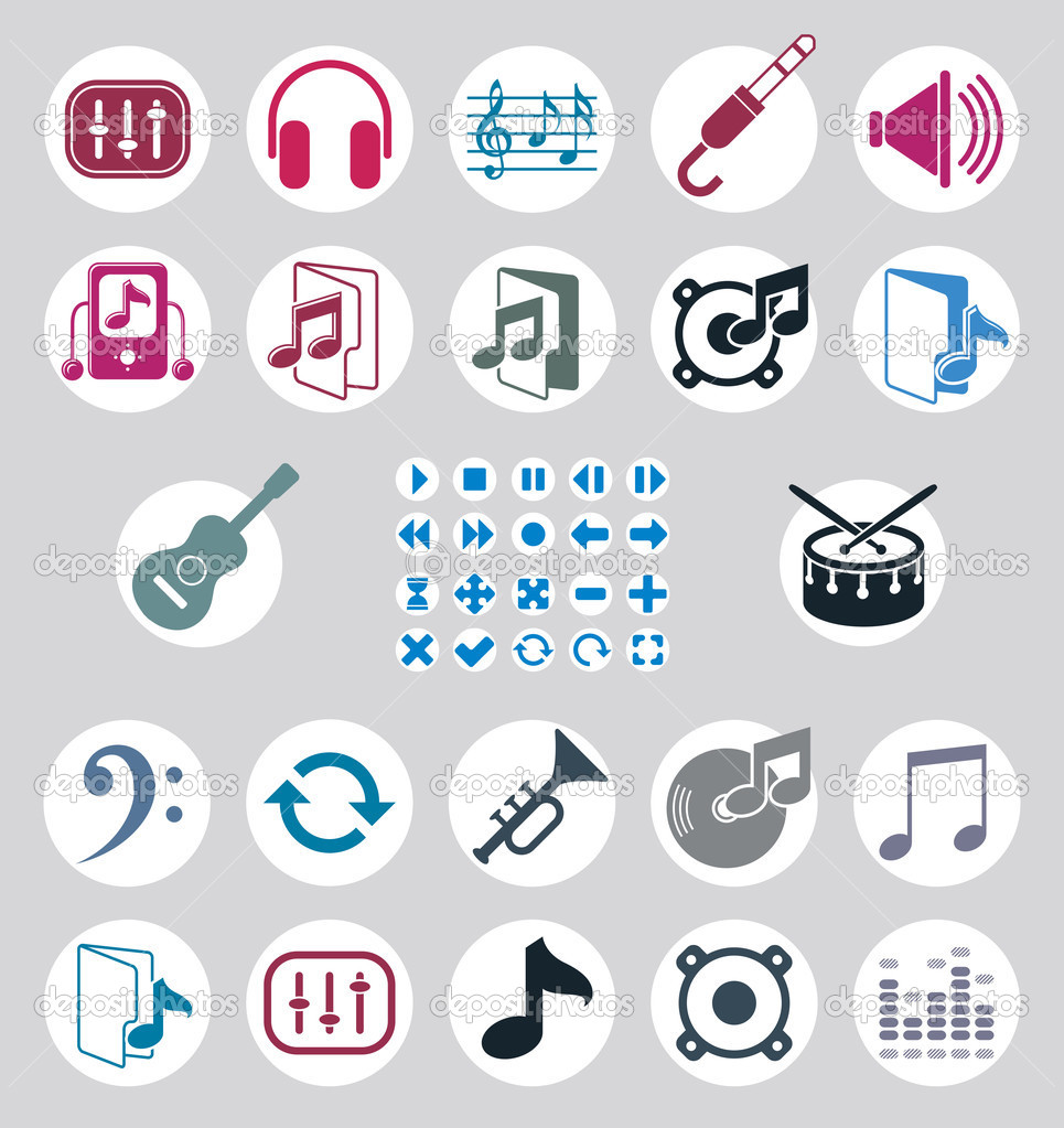 íconos de la música establece, los iconos de vector simple solo color ...