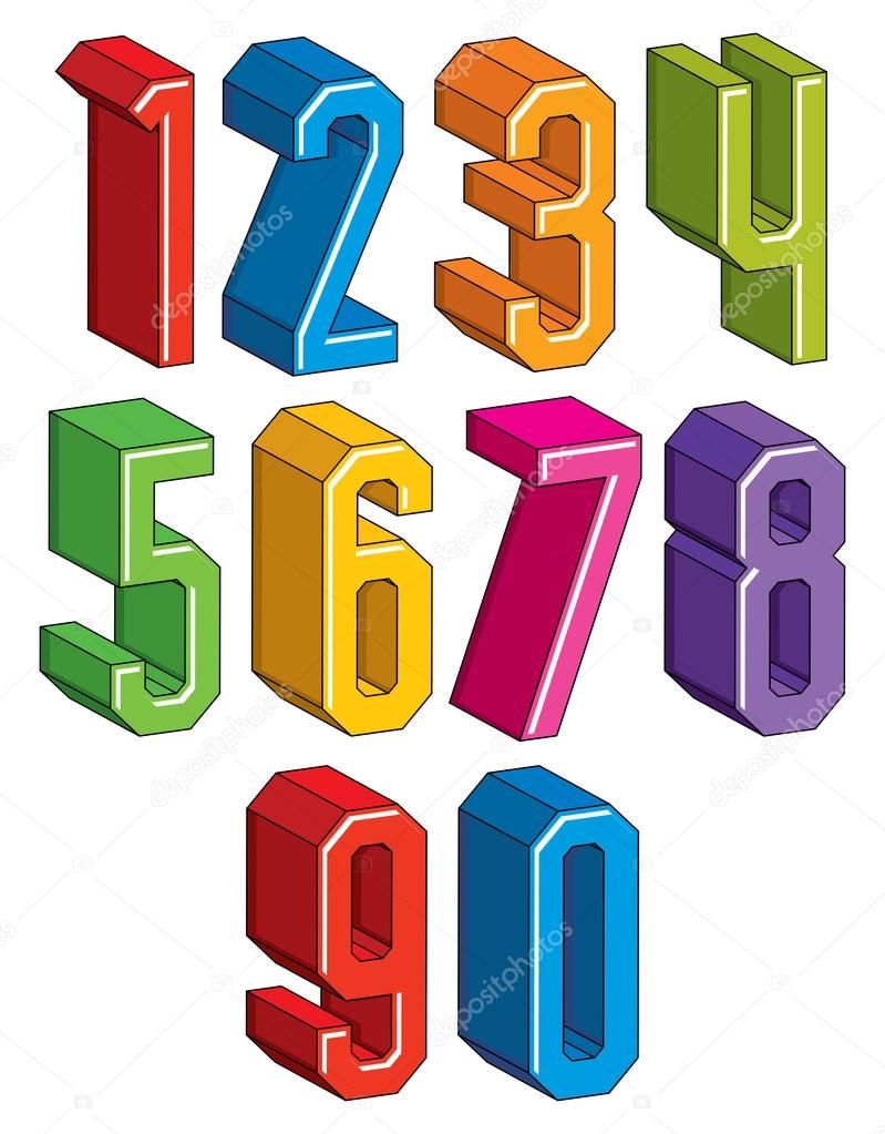 3d geometric numbers set in blue and green colors. Stock Illustration ...