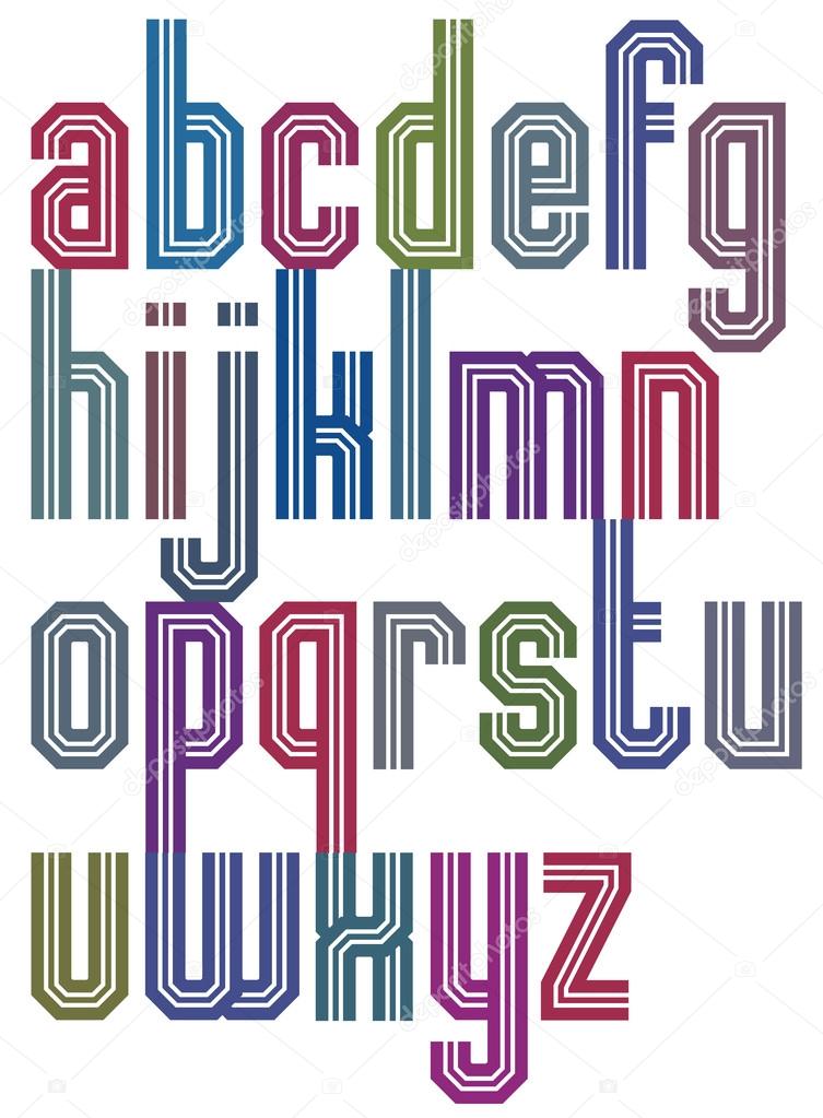 Fuente geométrica de rayas retro, tipografía de estilo retro hecha con ...