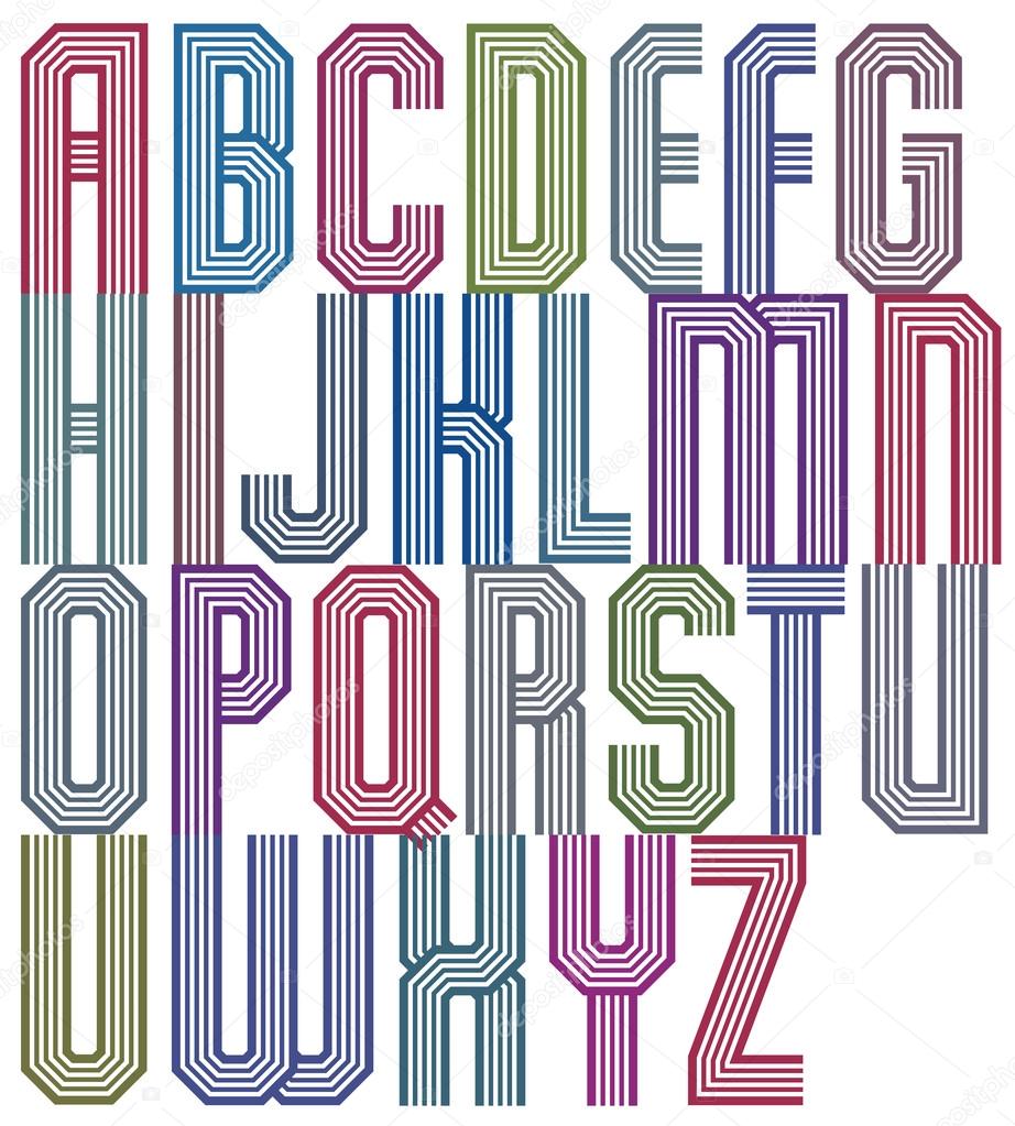 Fuente geométrica de rayas retro, tipografía de estilo retro hecha con ...