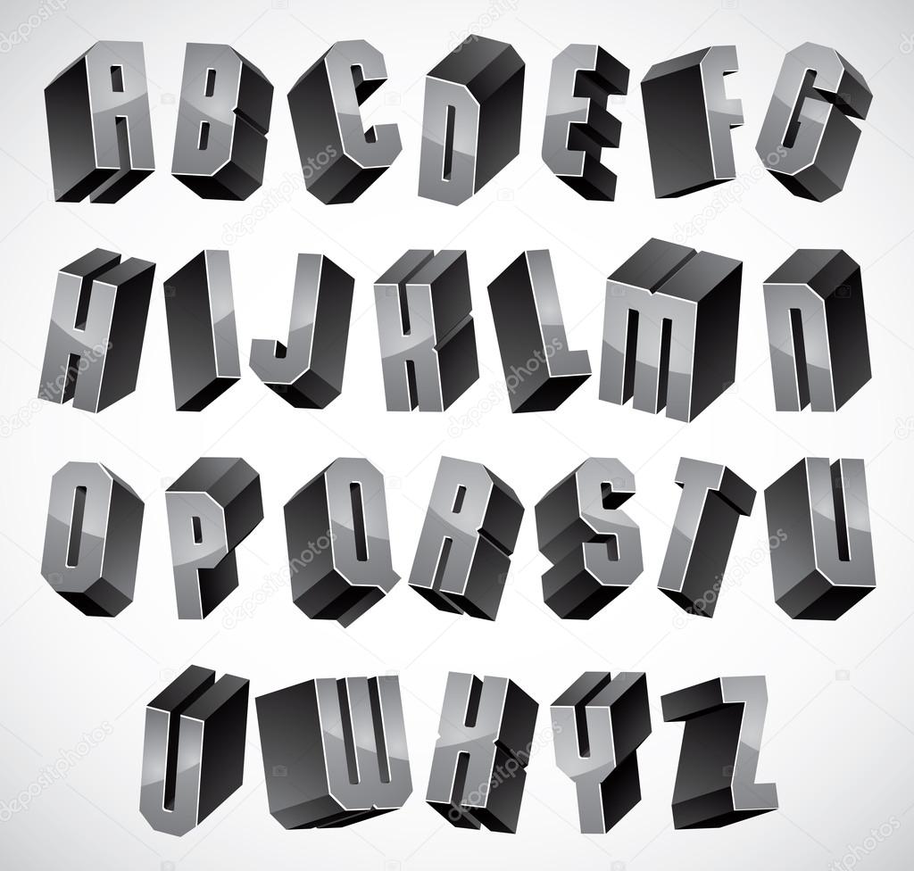 3d font, geometric dimensional letters set. Stock Vector Image by ...