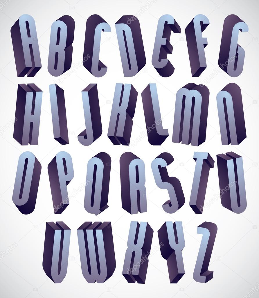 3d tall and thin font, monochrome dimensional alphabet. Stock Vector by ...