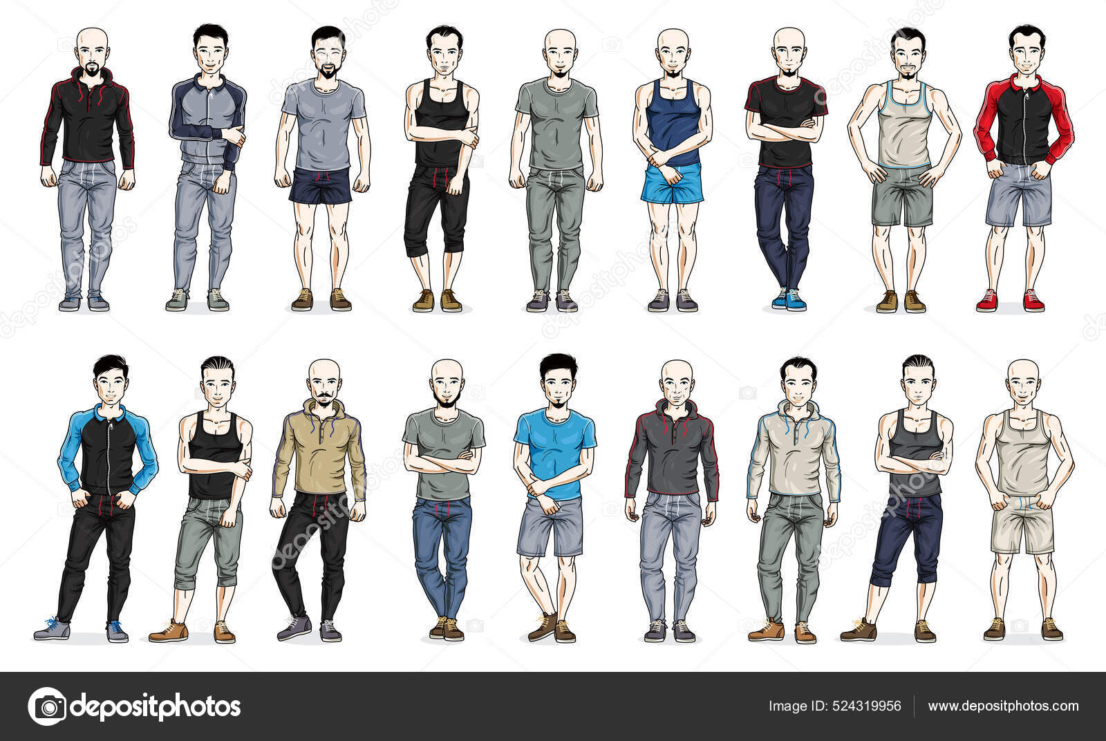 Men Sport Wear Vector Illustrations Big Set Isolated White Background ...