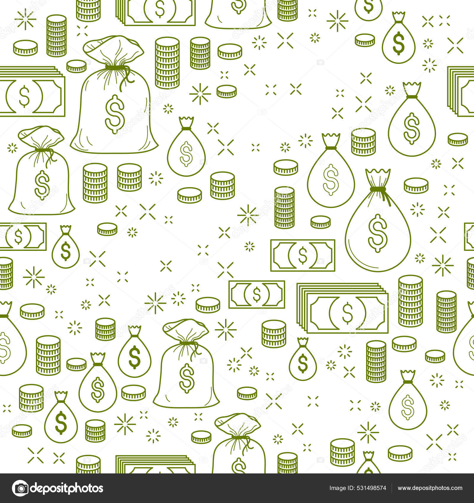 Financial Icon Set Seamless Background Dollar Currency Money Signs ...