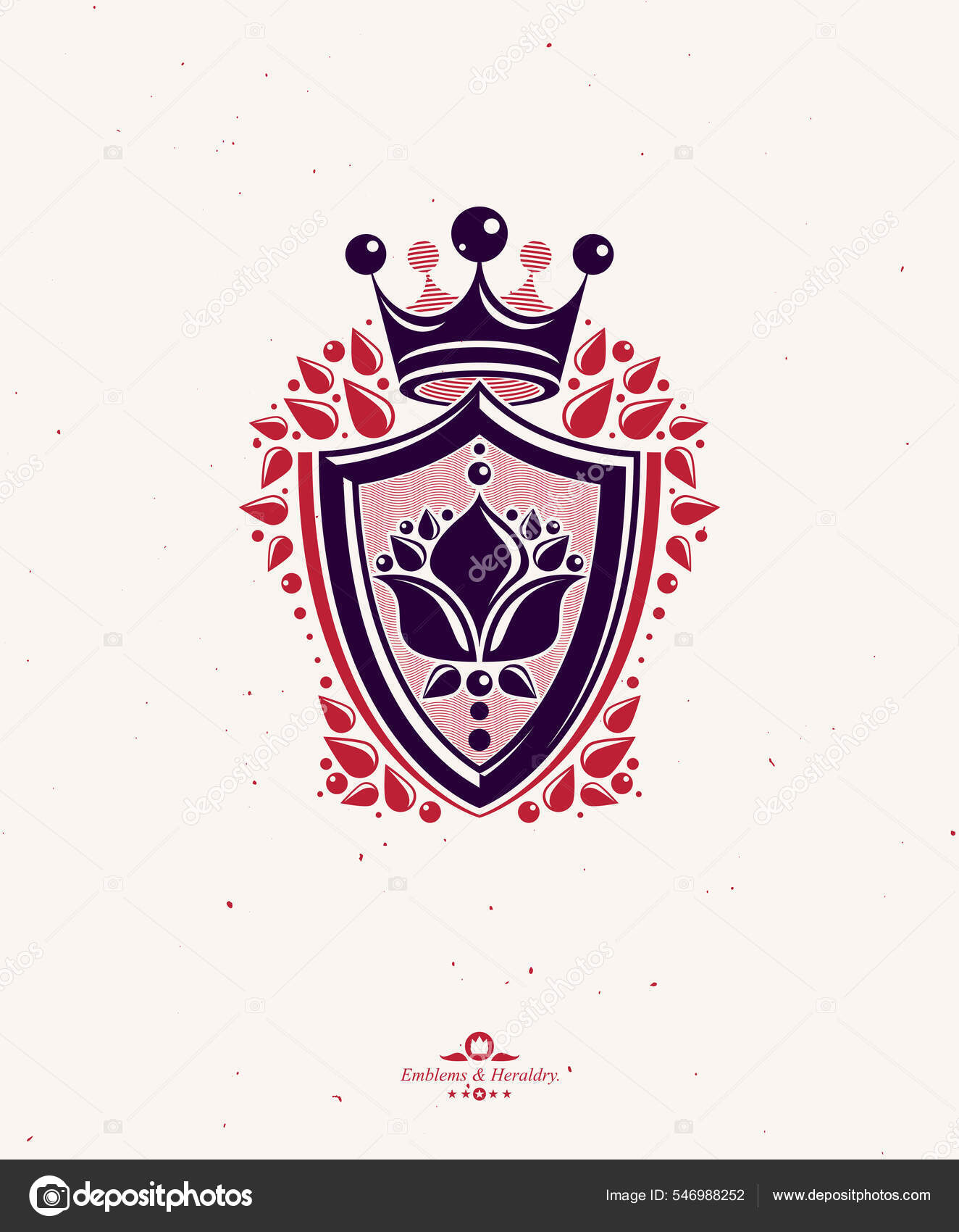 Vintage Heraldic Insignia Made Monarch Crown Lily Flower Royal Symbol ...