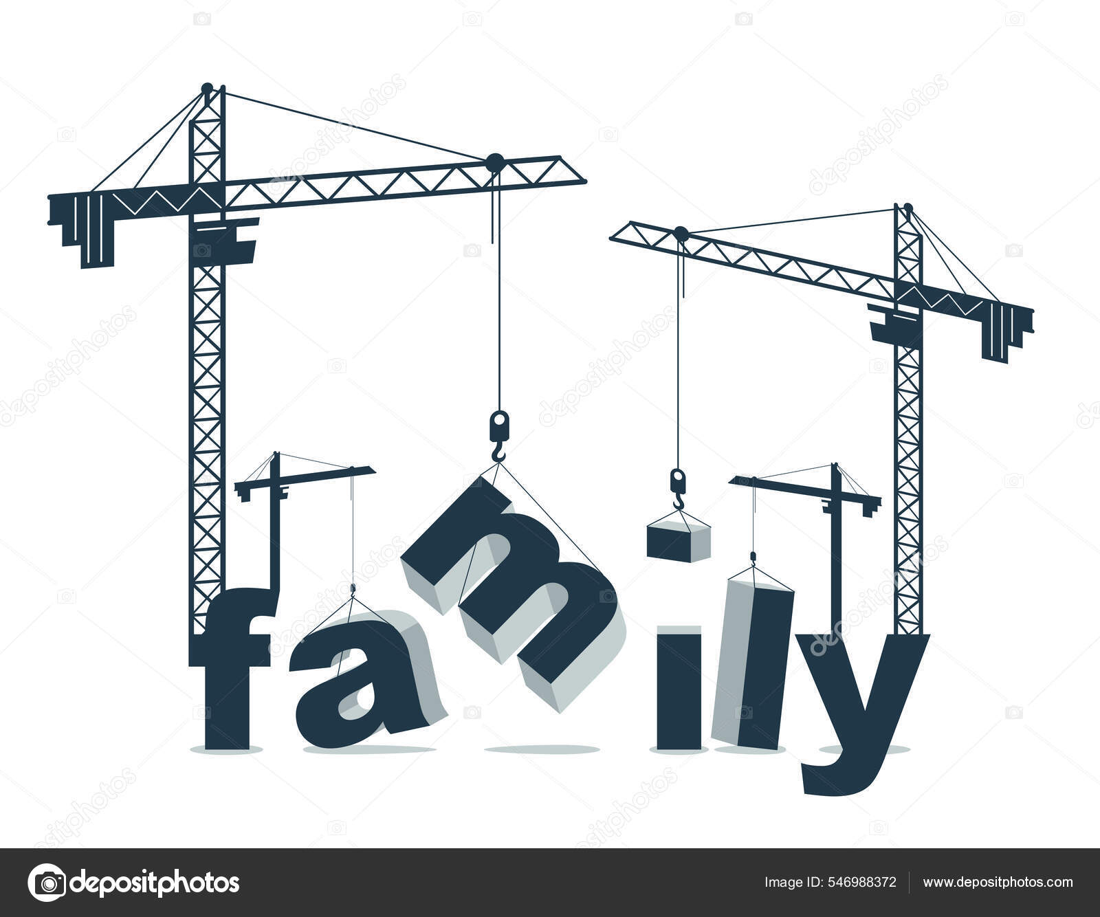Bouwkranen Bouwen Familie Woord Vector Concept Design Conceptuele ...