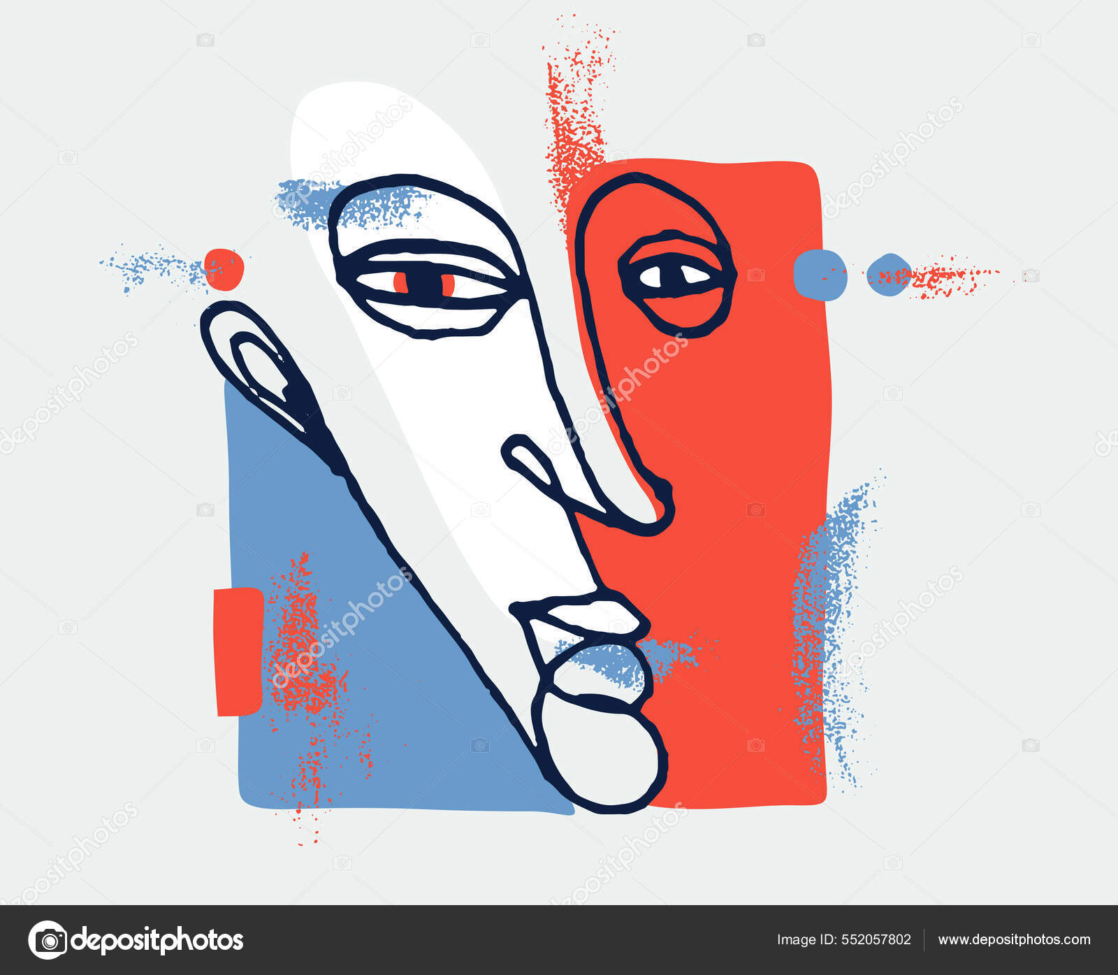 Abstract Face Vector Portrait Abstraction Art Man Head Hand Drawn Stock ...