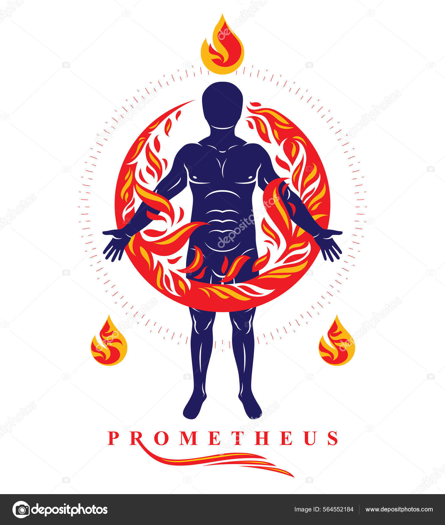 Vector Graphic Illustration Strong Male Body Silhouette Standing Fire ...