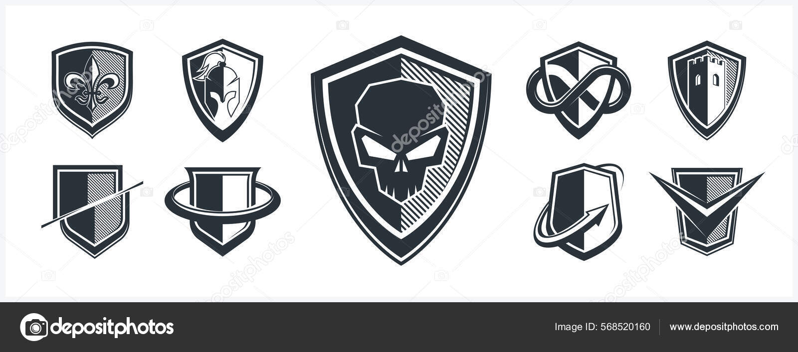 Classic Shields Shapes Set Different Additional Elements Vector Symbols ...