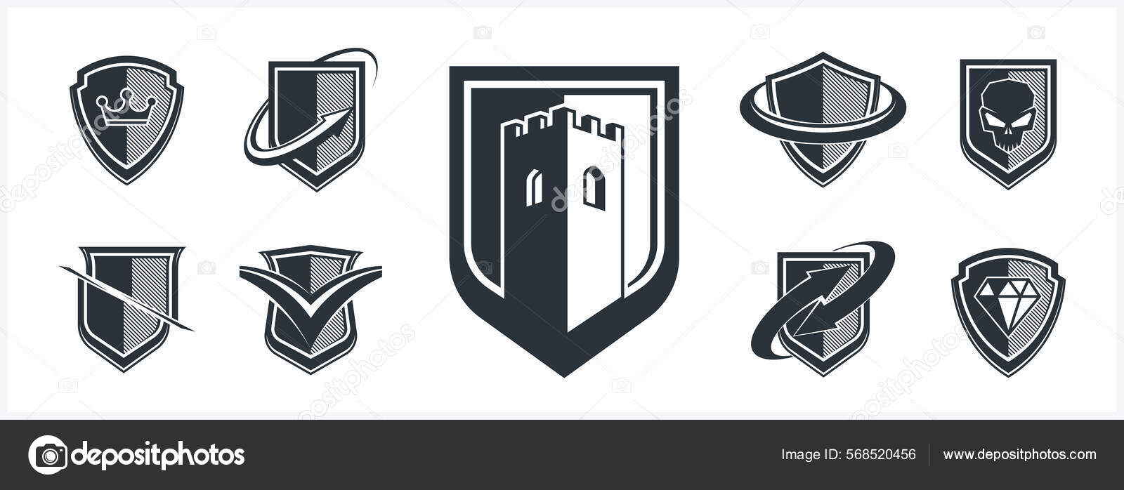 Clásico Escudos Formas Conjunto Con Diferentes Elementos Adicionales ...