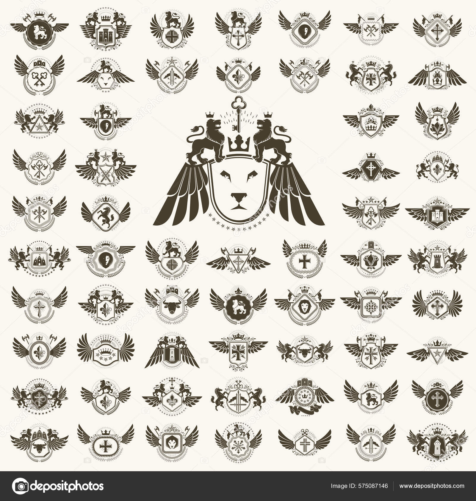 Vintage Heráldico Emblemas Vector Gran Conjunto Heráldica Antigua ...