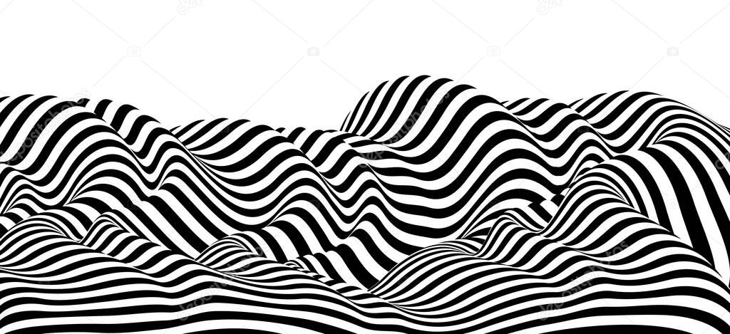 Vector abstracto Líneas 3D fondo, blanco y negro curvas perspectiva ...