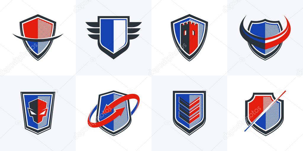 Clásico Escudos Formas Conjunto Con Diferentes Elementos Adicionales ...
