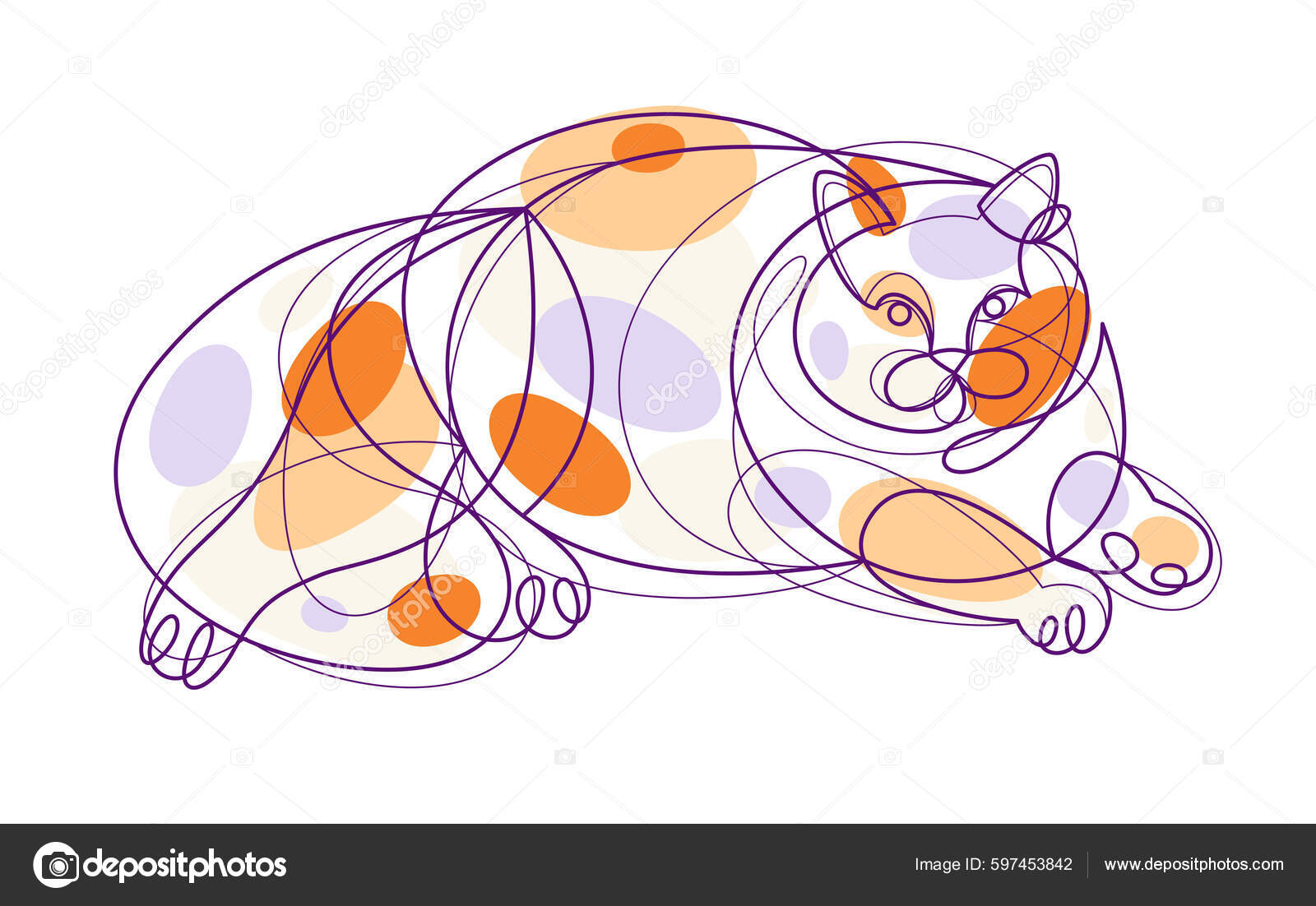 Nice Cute Cat Linear Vector Illustration Line Art Drawing Pussycat ...