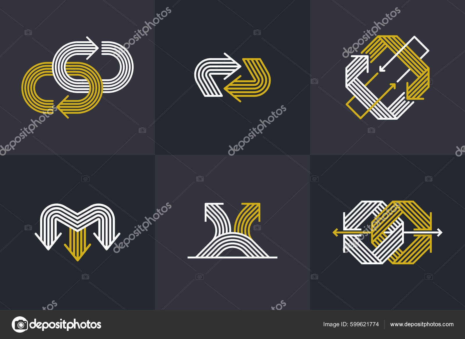 Concept Arrows Vector Logos Set Isolated Double Arrows Symbol Pictograms Vector de stock ...