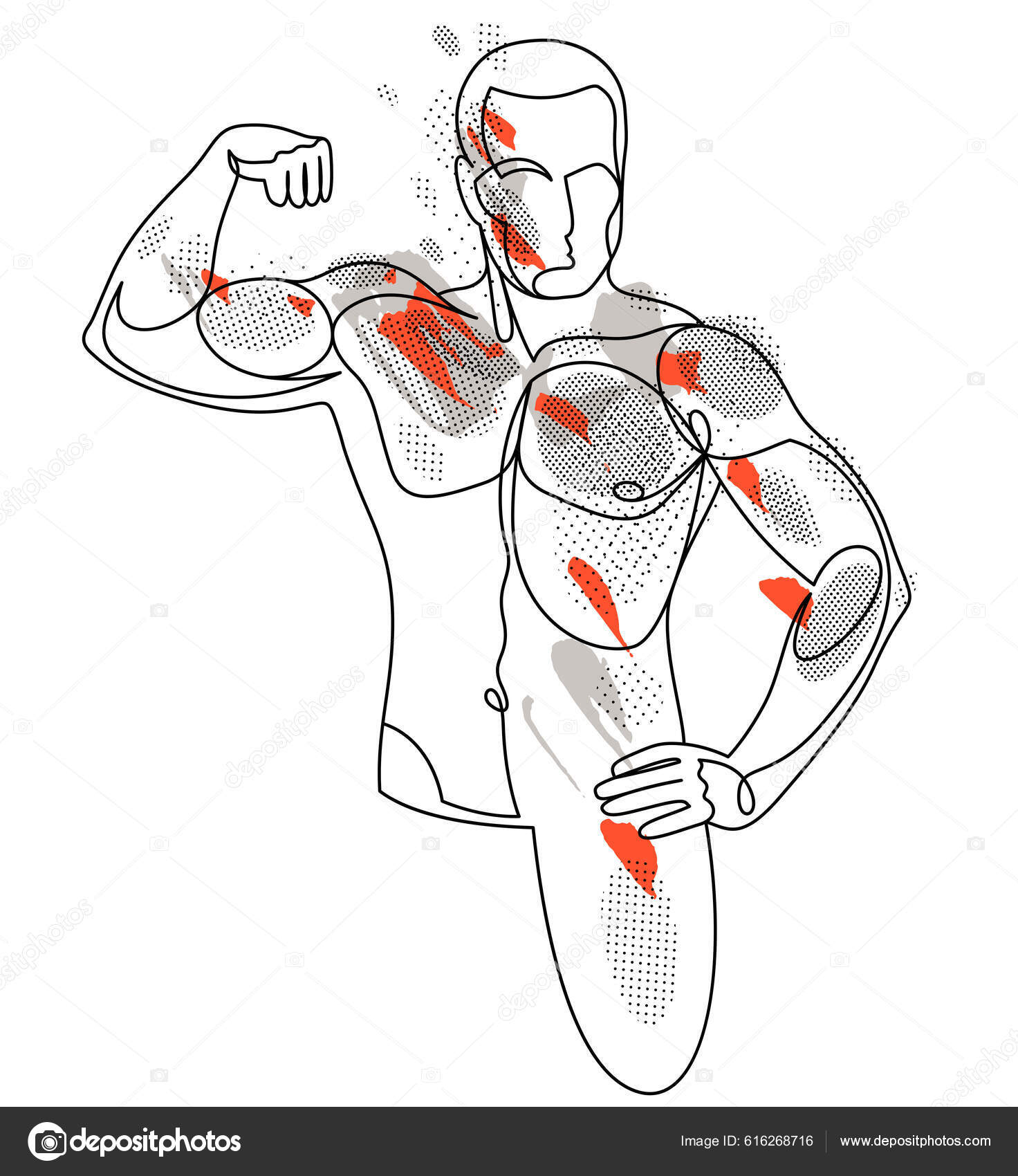Linear Drawing Perfect Body Fit Model Man Posing Vector Illustration ...