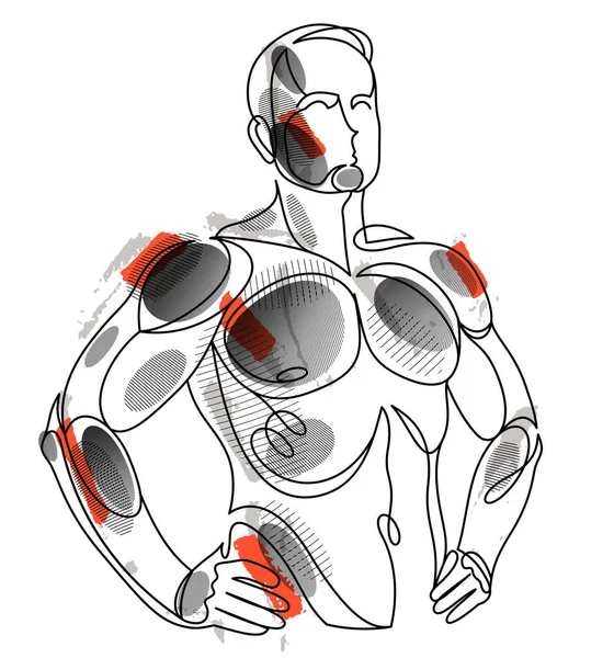 Athletic Man Torso Vector Linear Illustration Male Beauty Perfect ...