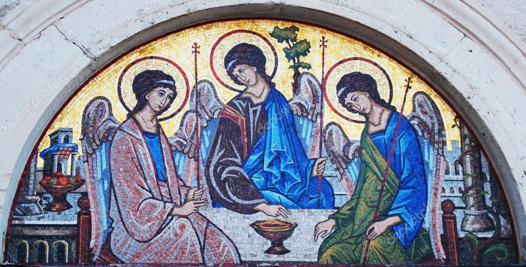 Artistic mosaic icon of three angels (Holy Trinity) — Stock Photo ...
